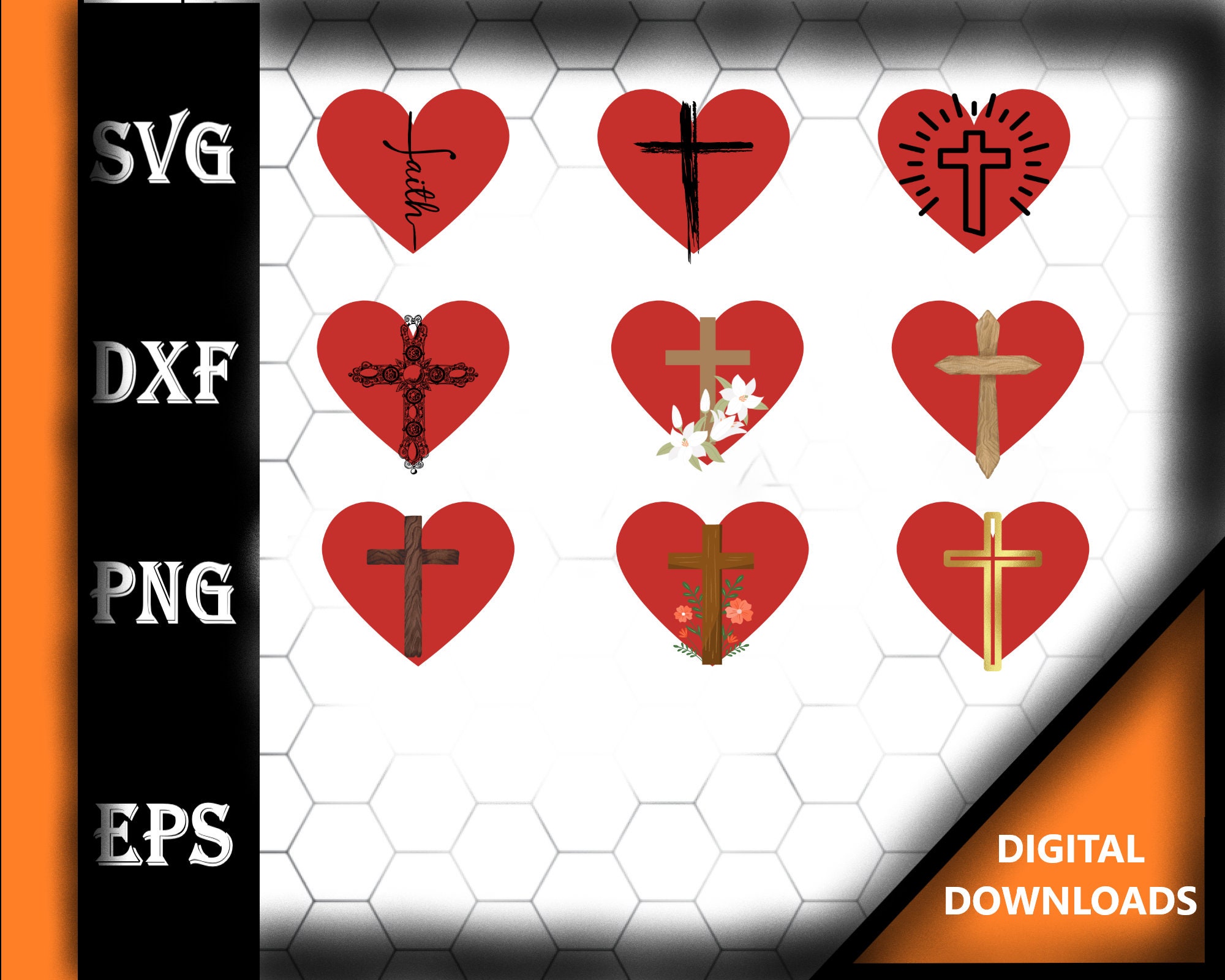 Heart With Cross 9-pack Shape Svg Dxf Pdf Eps Crv Vector Graphic Design ...