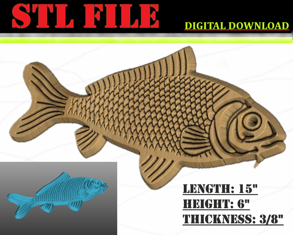 3D STL File for CNC Router, Fish STL File for Cnc Routing, Rendering of ...