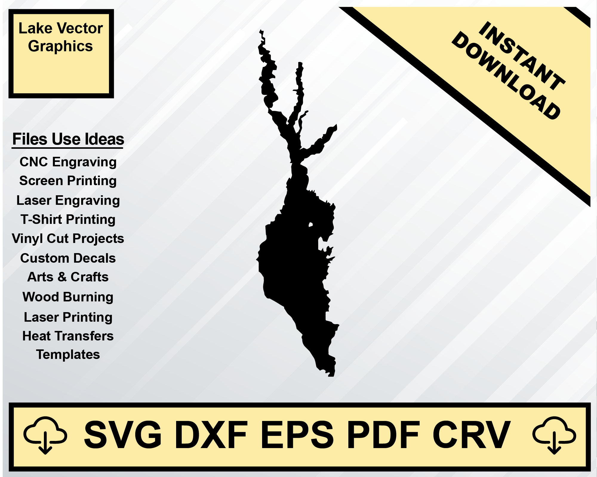 Lake Cascade Idaho Map Svg Dxf Pdf Eps Crv Vector Graphic Design, Laser ...