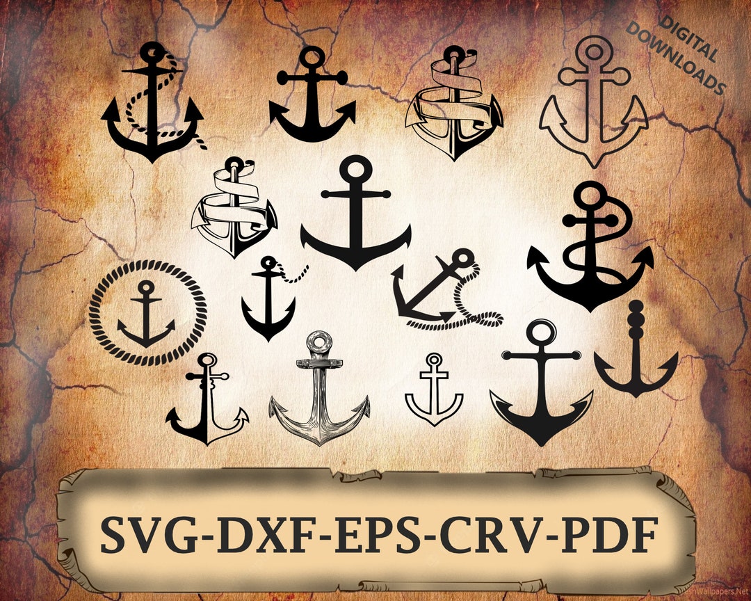 Anchors 15-pack Shape Svg Dxf Pdf Eps Crv Vector Graphic Design, Laser ...