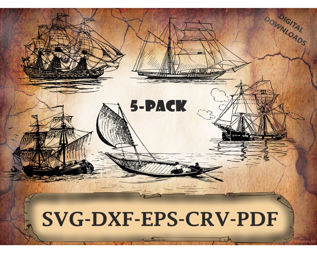 Sailboat 5-pack Shape Svg Dxf Pdf Eps Crv Vector Graphic Design, Laser ...