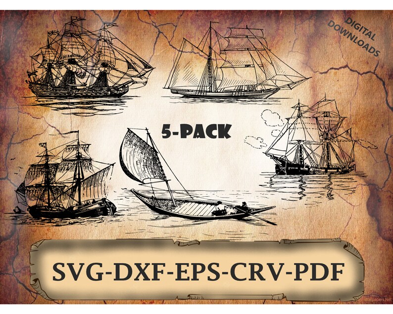 Sailboat 5-pack Shape Svg Dxf Pdf Eps Crv Vector Graphic Design, Laser ...