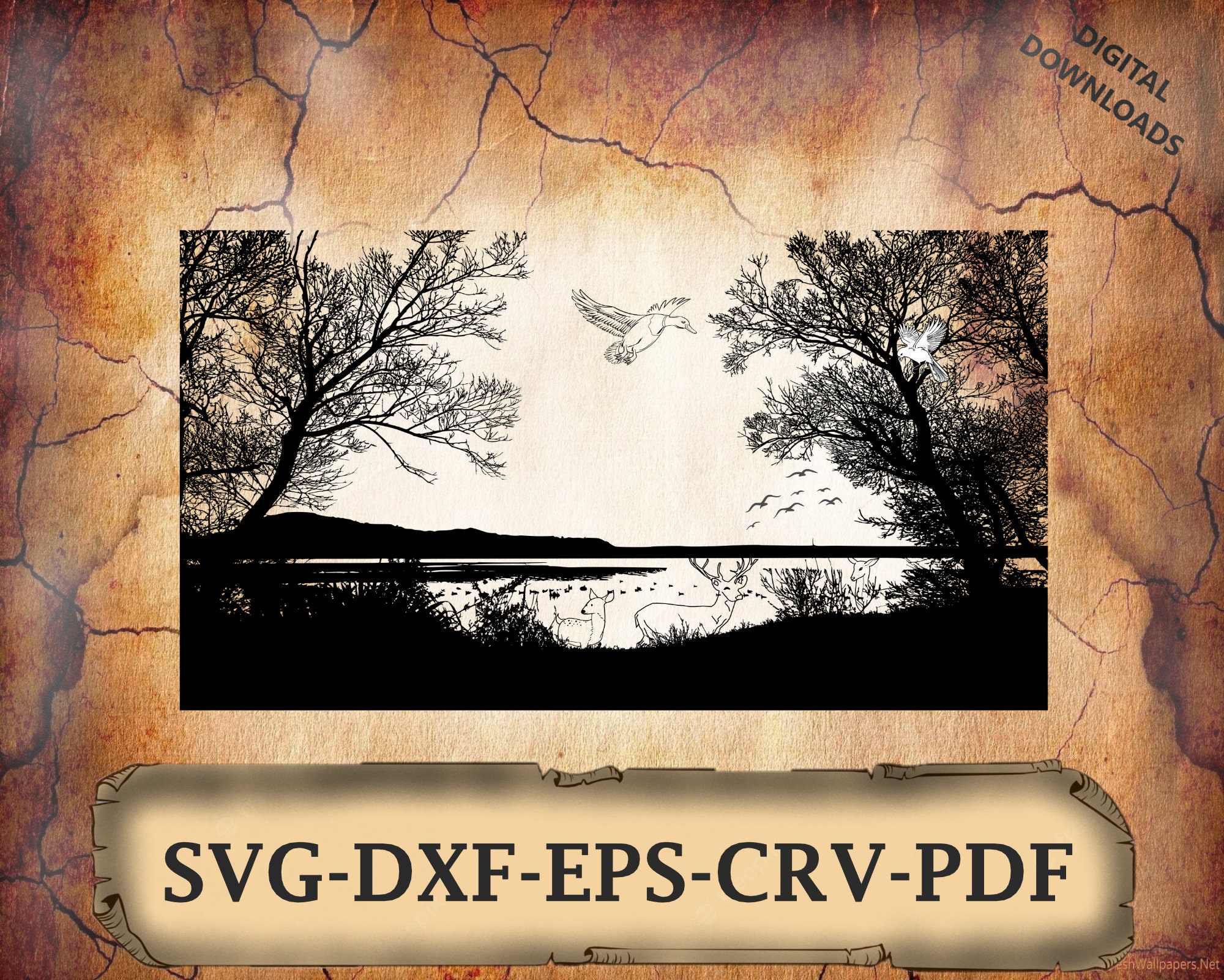 Nature Scene Shape Svg Dxf Pdf Eps Crv Vector Graphic Design, Laser ...