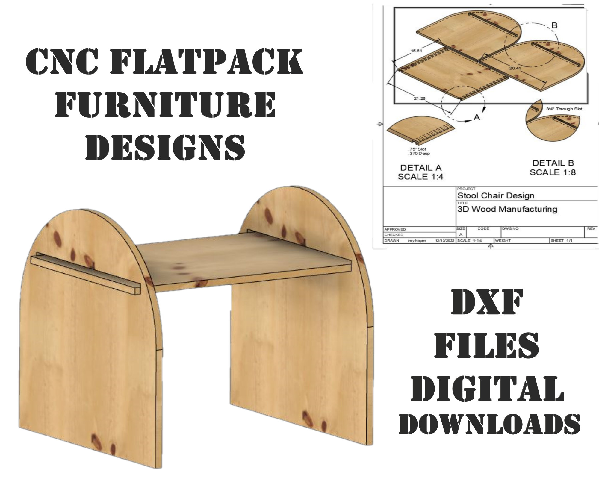 Stool Dxf File, Svg File for a Small Stepping Stool, Cnc Engraving File ...