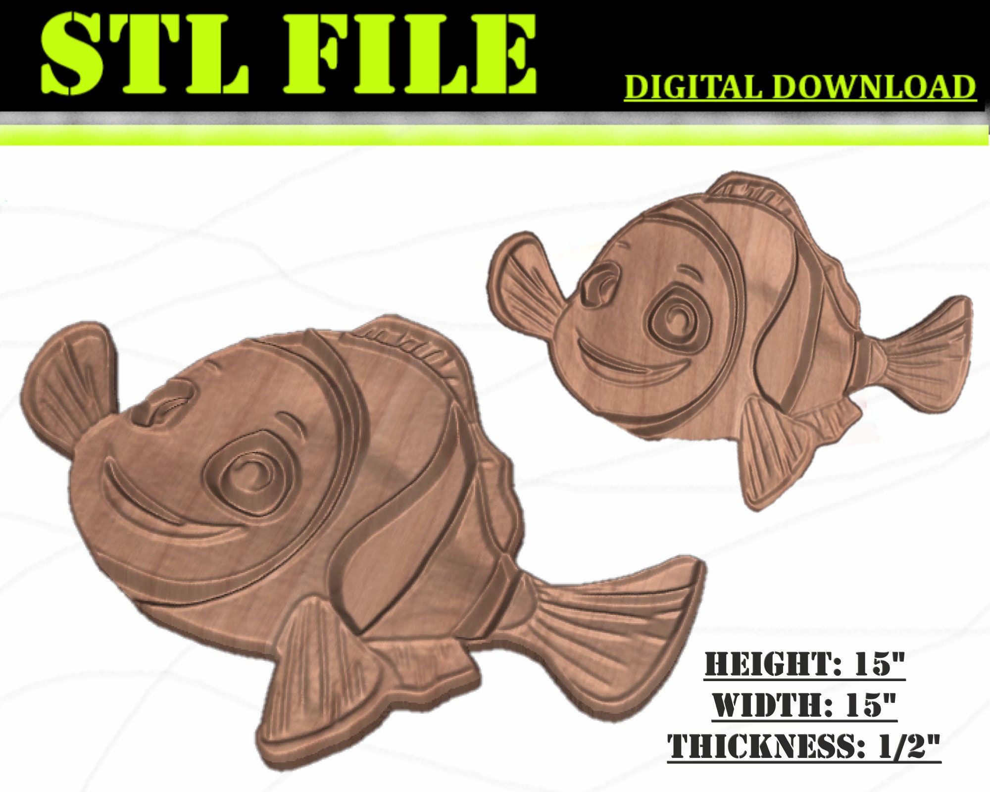 3D STL File for CNC Router, Nemo STL File for Cnc Routing, Rendering of ...