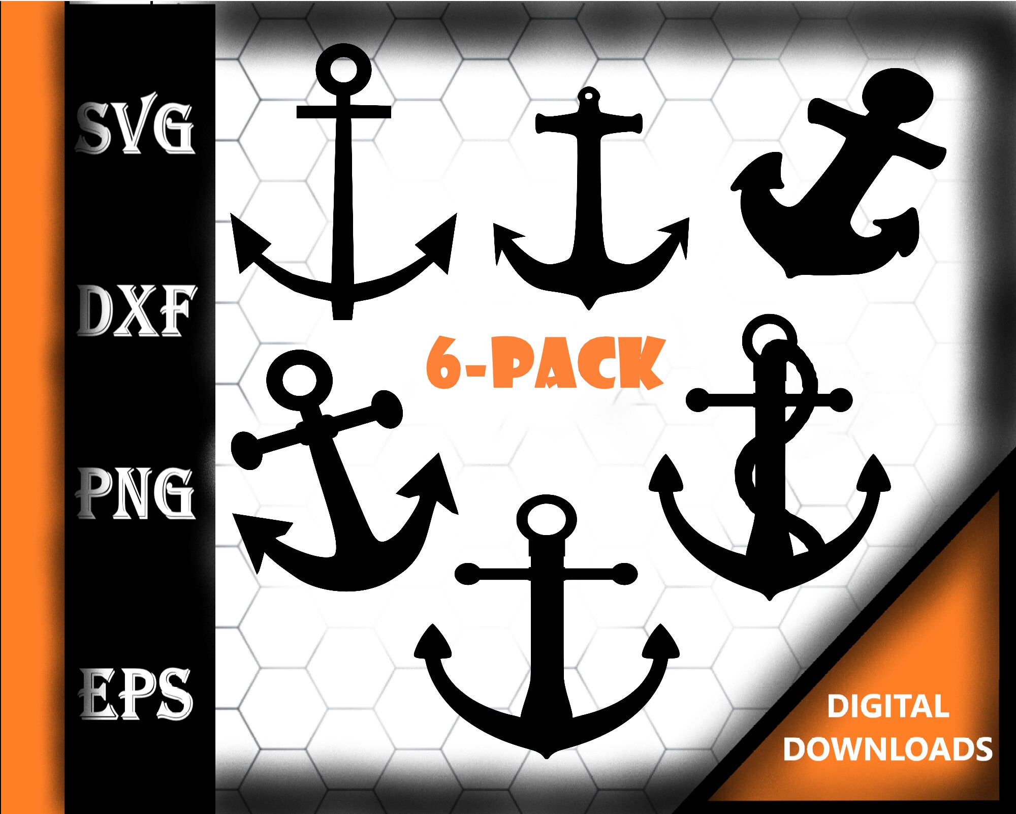Anchors SVG 6-pack Shape Svg Dxf Pdf Eps Crv Vector Graphic Design ...