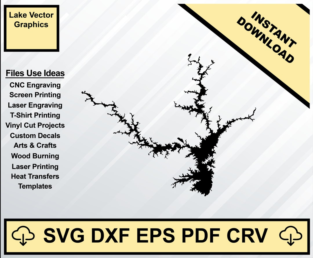 Lake Hartwell Georgia Map Silhouette Shape Svg Dxf Pdf Eps Crv Vector ...