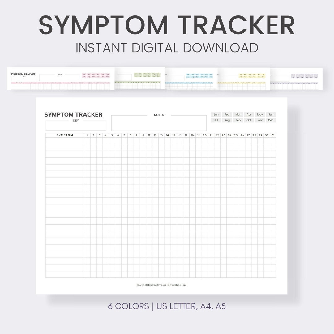 Monthly Pain & Symptom Tracker Printable | Health Wellness Log ...