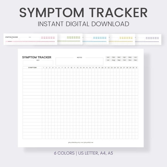 Monthly Pain & Symptom Tracker Printable Health Wellness Log | Etsy