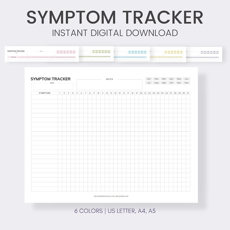 Monthly Pain & Symptom Tracker Printable Health Wellness Log | Etsy