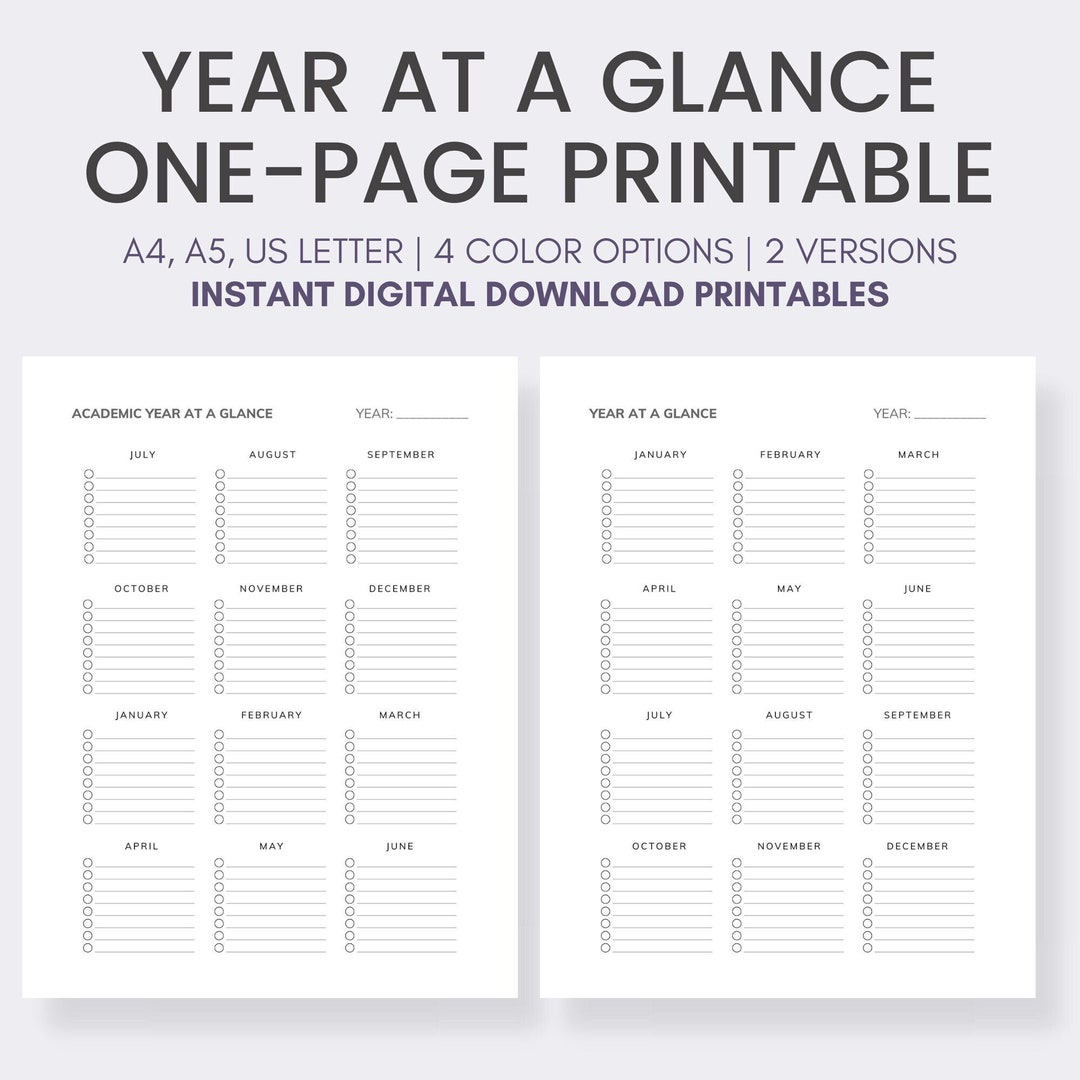 Minimalist Yearly Overview Printable, Year at a Glance One-page ...