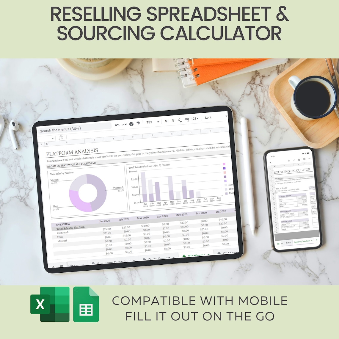 Reselling Dashboard Spreadsheet | Sourcing Calculator Inventory Sales ...