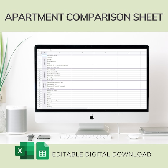 Apartment Comparison Spreadsheet Housing Search Planner - Etsy