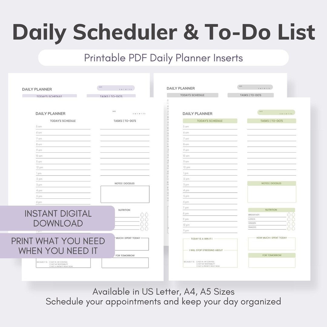 2023 Printable Daily Scheduler & To-do List | Undated Filofax Insert ...