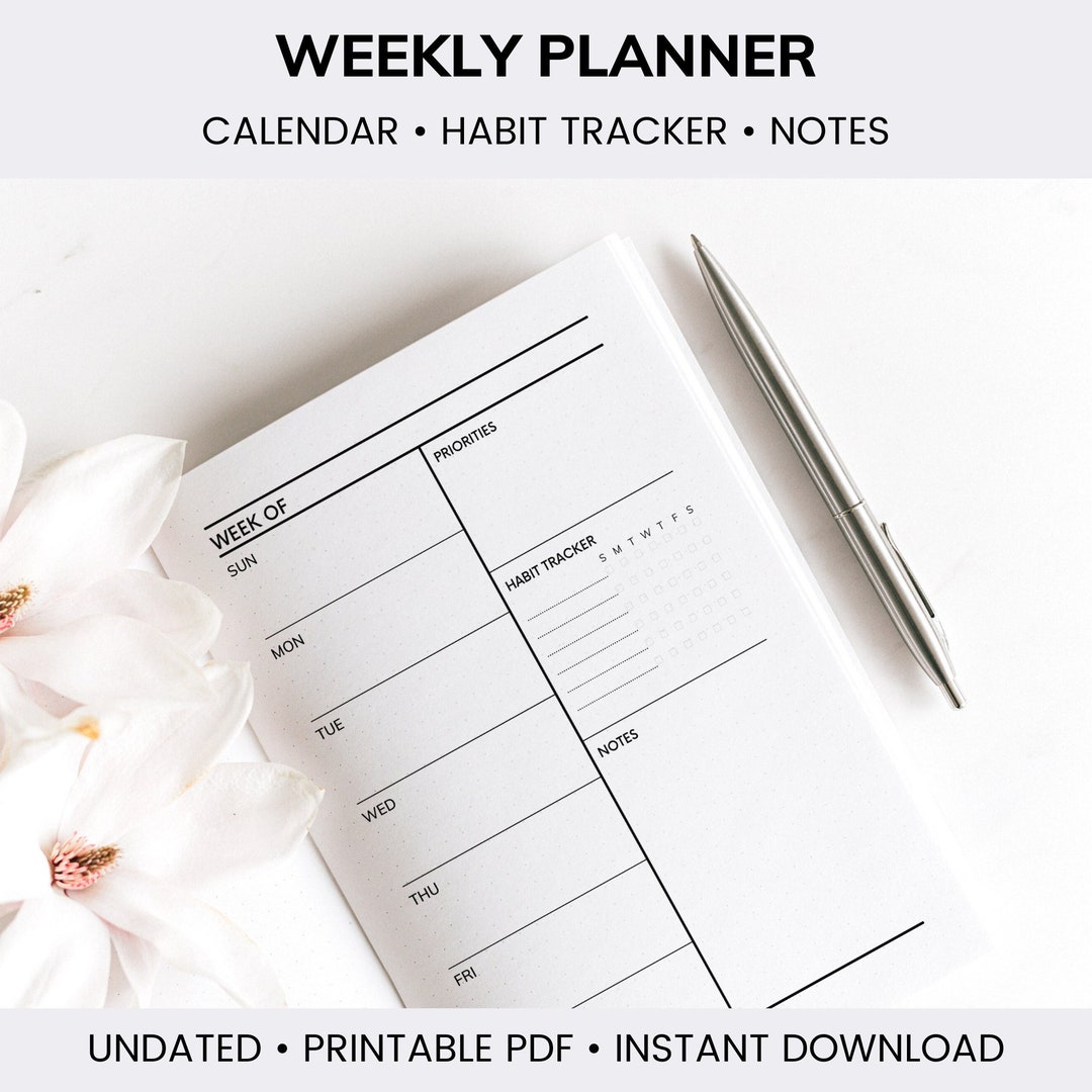 Weekly Planner | Habit Tracker | Printable PDF Insert | Undated ...