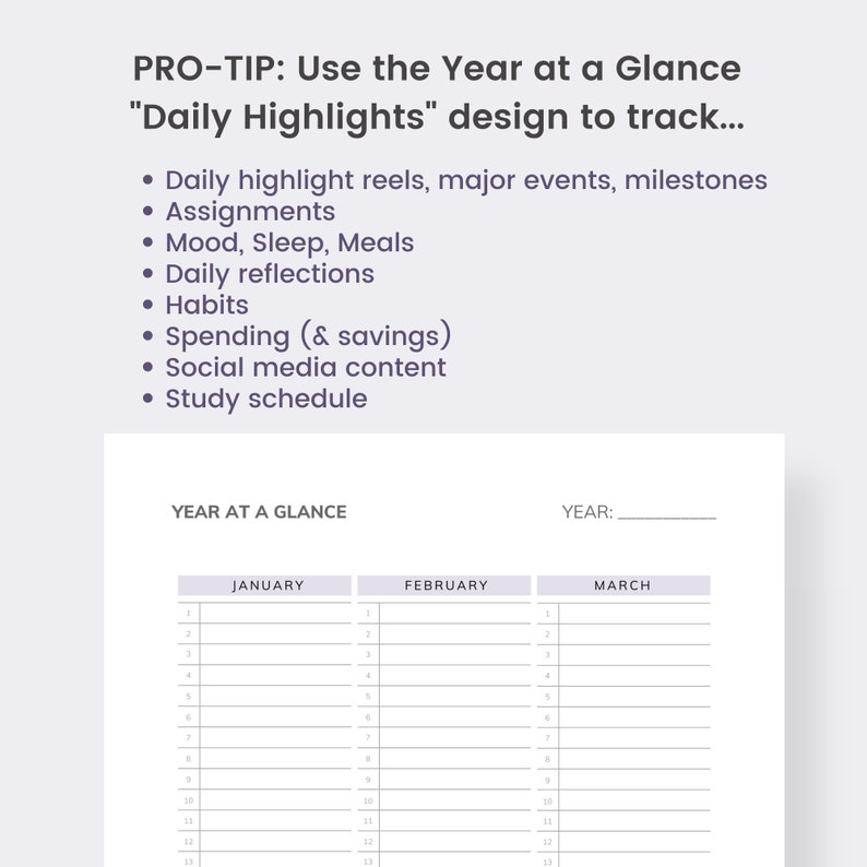Minimalist Yearly Overview Printable, Year at a Glance Planner ...