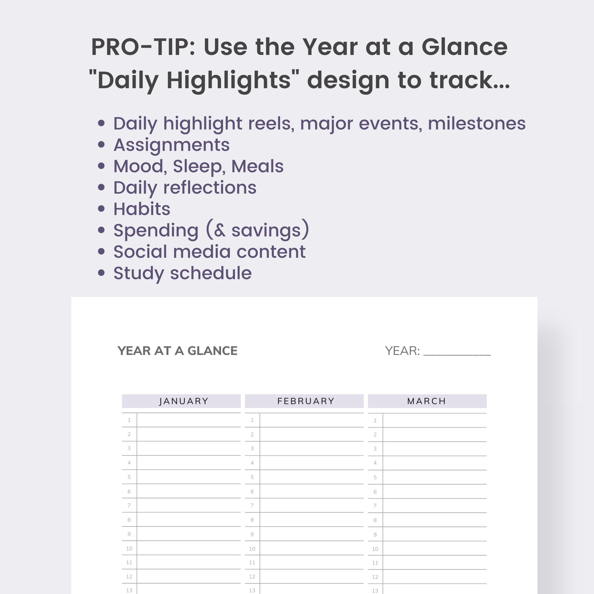 Minimalist Yearly Overview Printable, Year at a Glance Planner ...