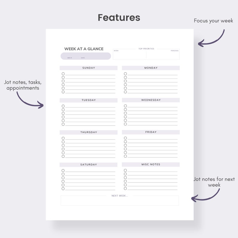 Minimalist Weekly Planner & Timetable Printable Bundle, Undated Weekly ...