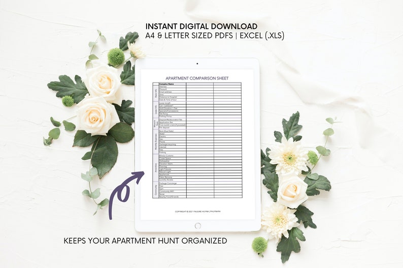 Apartment Comparison Worksheet | Housing Search Planner | Rent ...