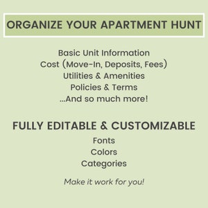 Apartment Comparison Spreadsheet | Housing Search Planner | Apartment ...