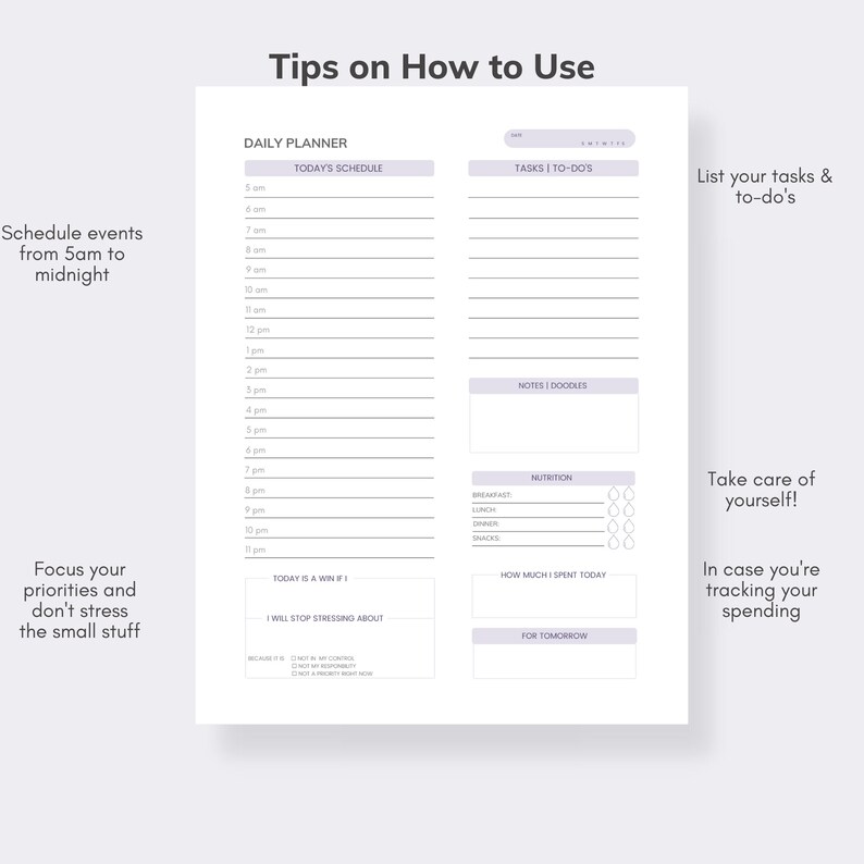 Minimalist Daily Focus Planner Printable, Goal Planner, Meal Tracker ...