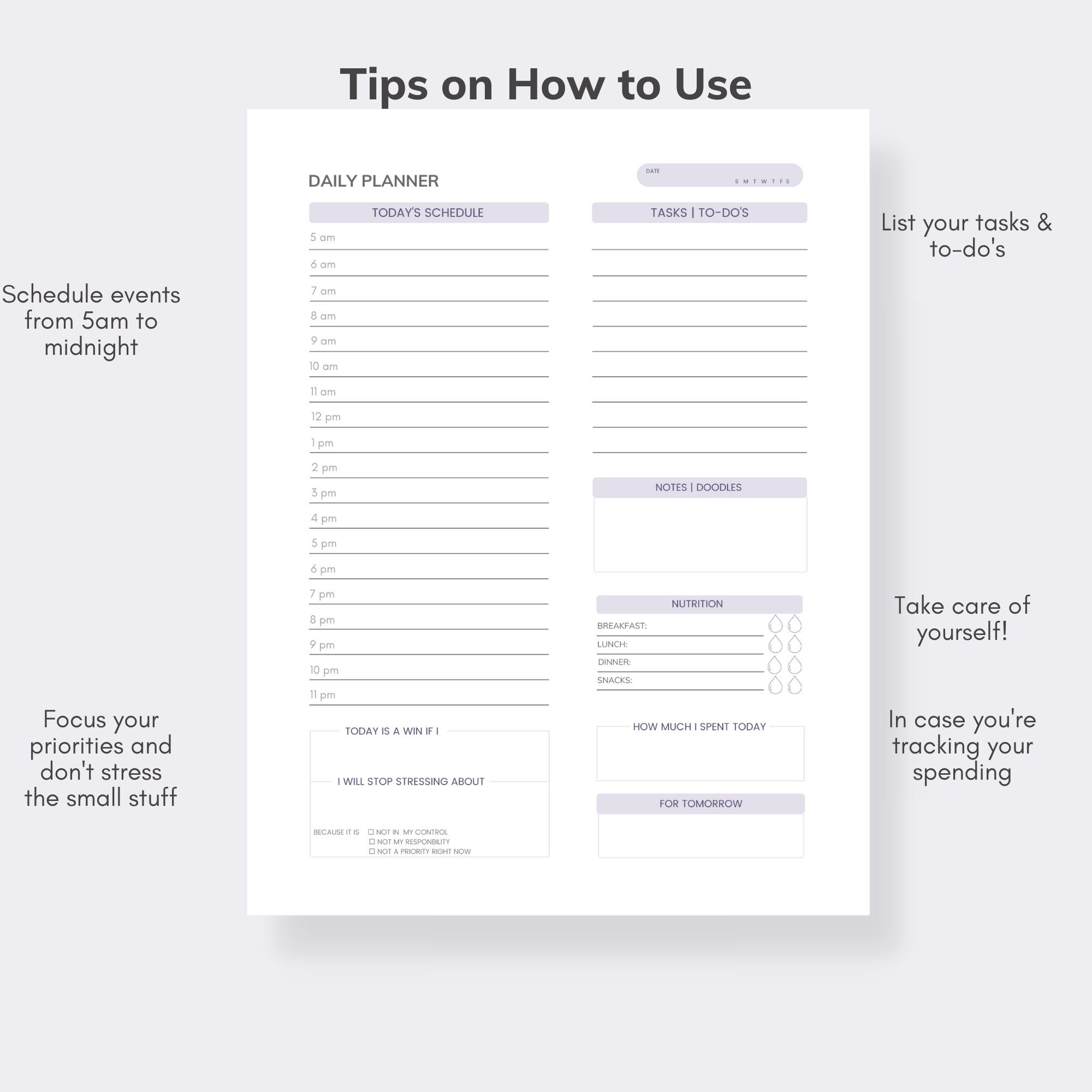 Minimalist Daily Focus Planner Printable, Goal Planner, Meal Tracker ...