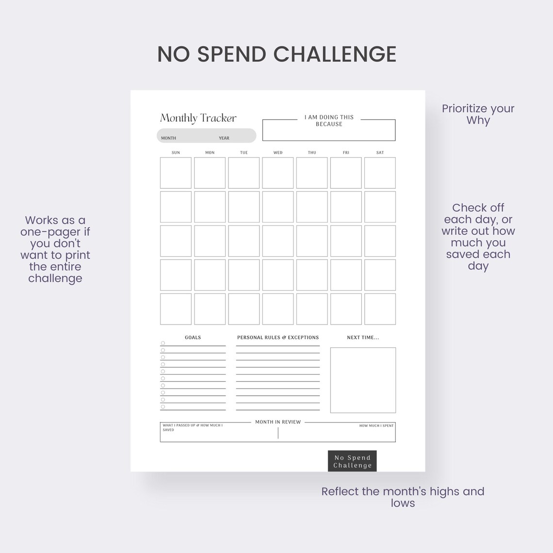 No Spending Challenge Printable Workbook Bundle Money Savings ...