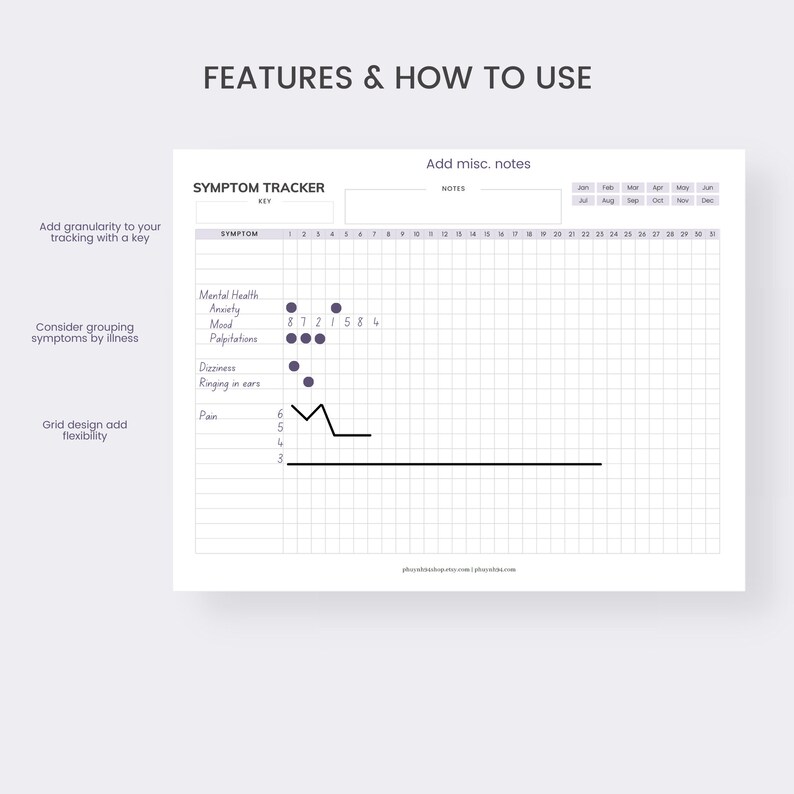 Monthly Pain & Symptom Tracker Printable Health Wellness Log Chronic ...