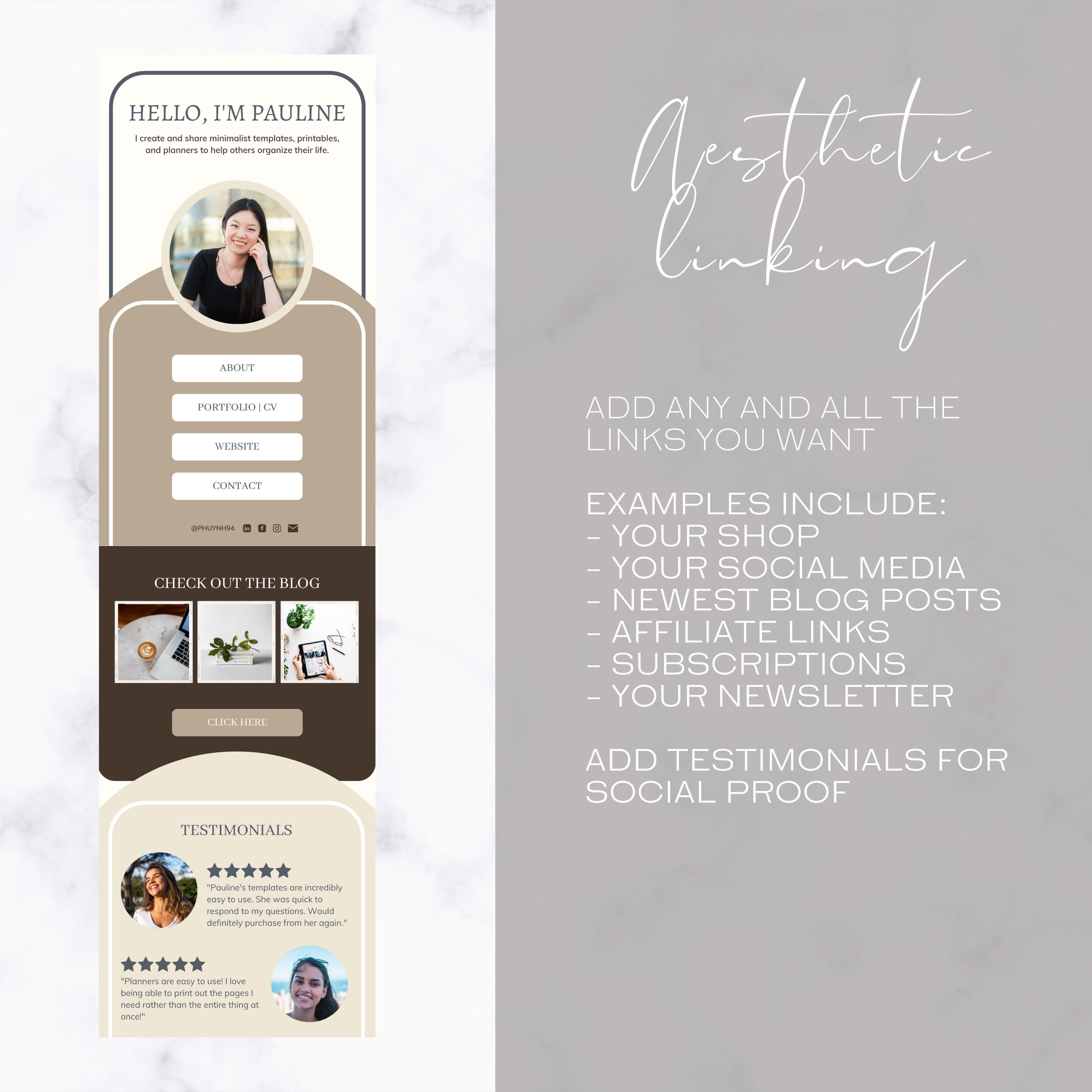 Link in Bio Canva Template | Aesthetic Instagram IG Tiktok Mobile ...
