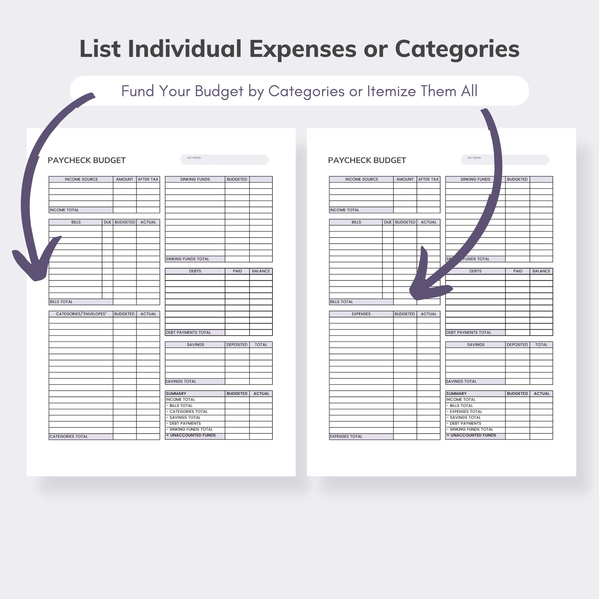 Paycheck Budget Tracker Printable | Personal Finance Planner | Cash ...