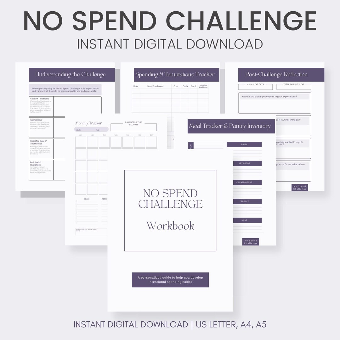 No Spending Challenge Printable Workbook Bundle | Money Savings ...