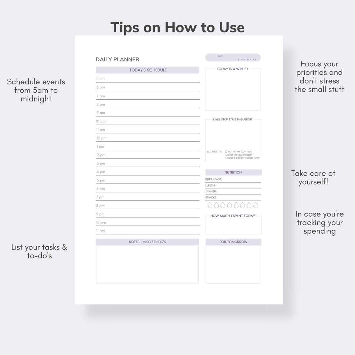 Minimalist Daily Focus Planner Printable, Goal Planner, Meal Tracker ...