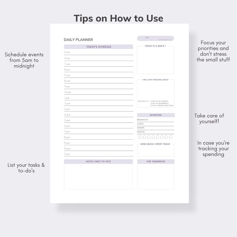 Minimalist Daily Focus Planner Printable, Goal Planner, Meal Tracker ...