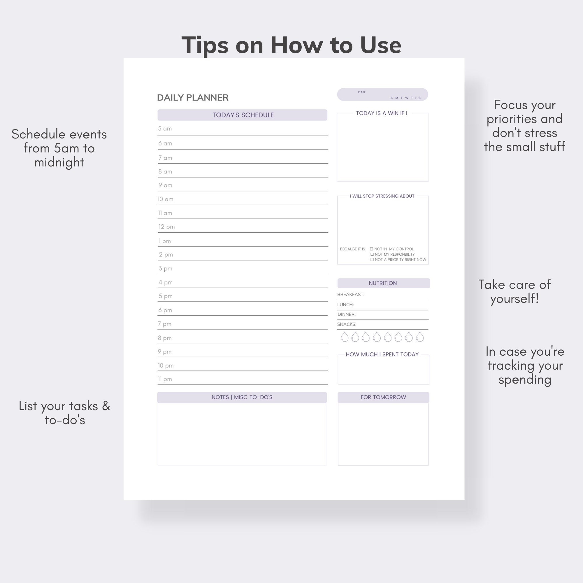 Minimalist Daily Focus Planner Printable, Goal Planner, Meal Tracker ...