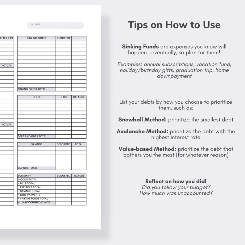 Paycheck Budget Tracker Printable Personal Finance Planner Cash ...