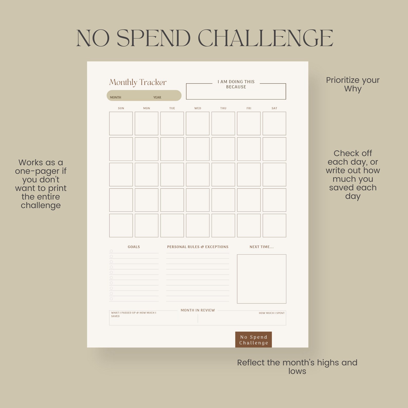 No Spending Challenge Printable Workbook Bundle | Money Savings ...
