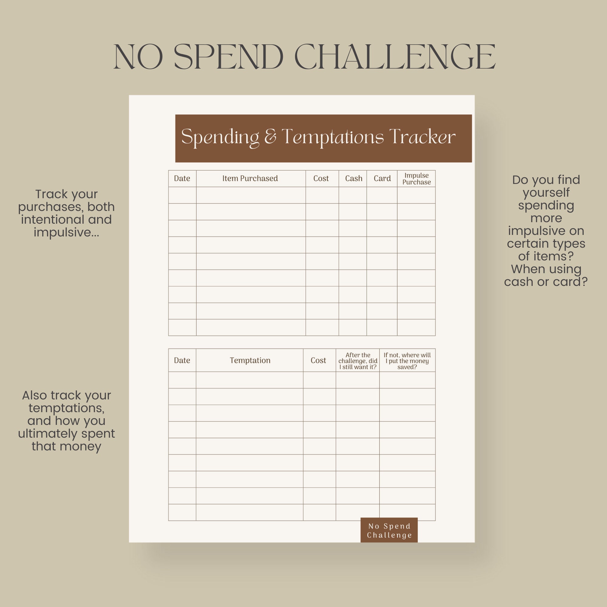 No Spending Challenge Printable Workbook Bundle | Money Savings ...