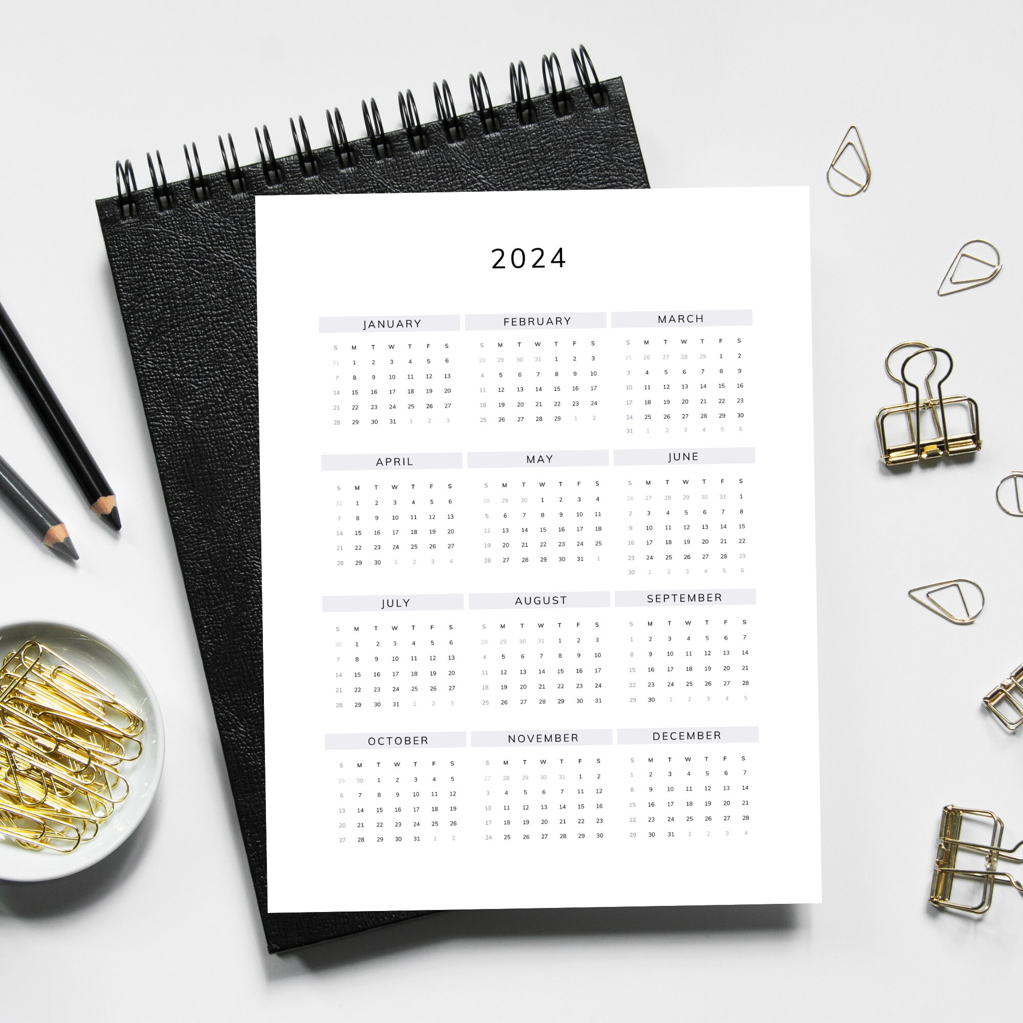 2024 & 2025 Yearly Calendar Printable, Minimalist Calendar | Year ...