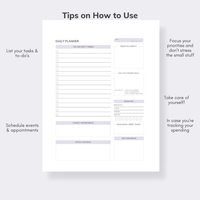 Minimalist Daily Focus Planner Printable, Goal Planner, Meal Tracker ...