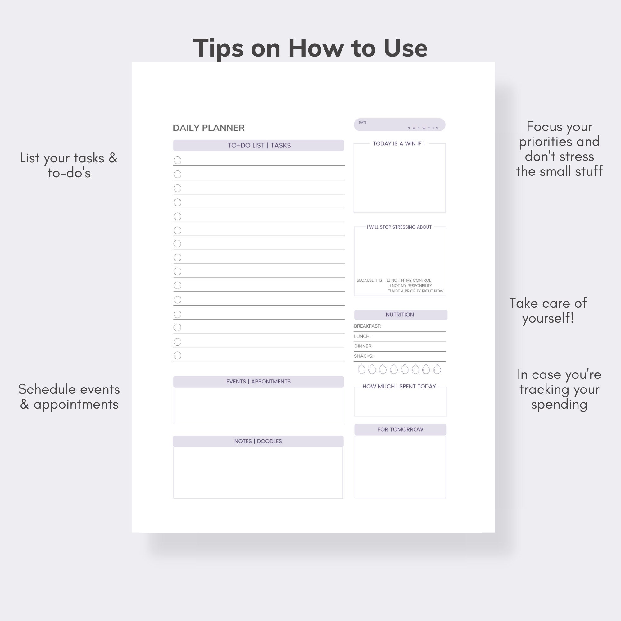 Minimalist Daily Focus Planner Printable, Goal Planner, Meal Tracker ...