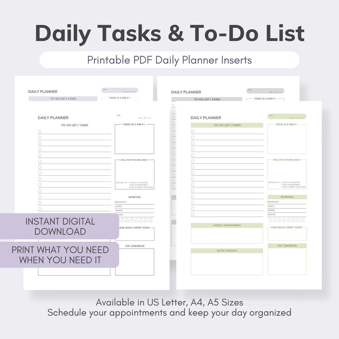 2023 Printable Daily Planner & To-do List | Undated Filofax Insert ...