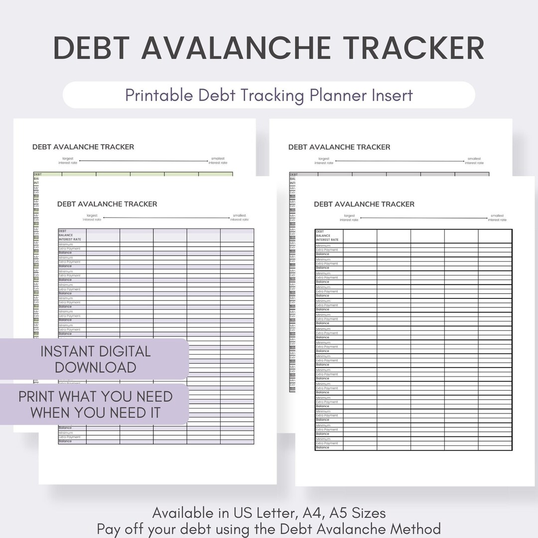 Debt Avalanche Tracker Printable | Debt Payment Tracker | Personal ...