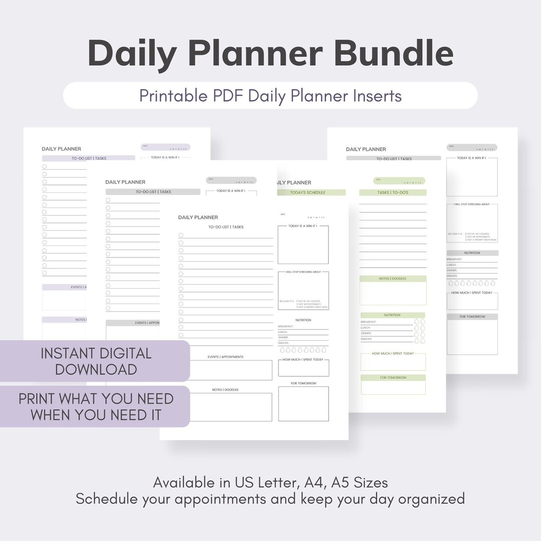 Undated Daily Planner Bundle Printable | Undated Filofax Inserts ...