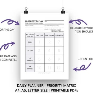 Printable Daily Task Planner | Productivity Time Management Plan | Task ...