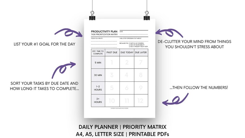 Printable Daily Task Planner | Productivity Time Management Plan | Task ...