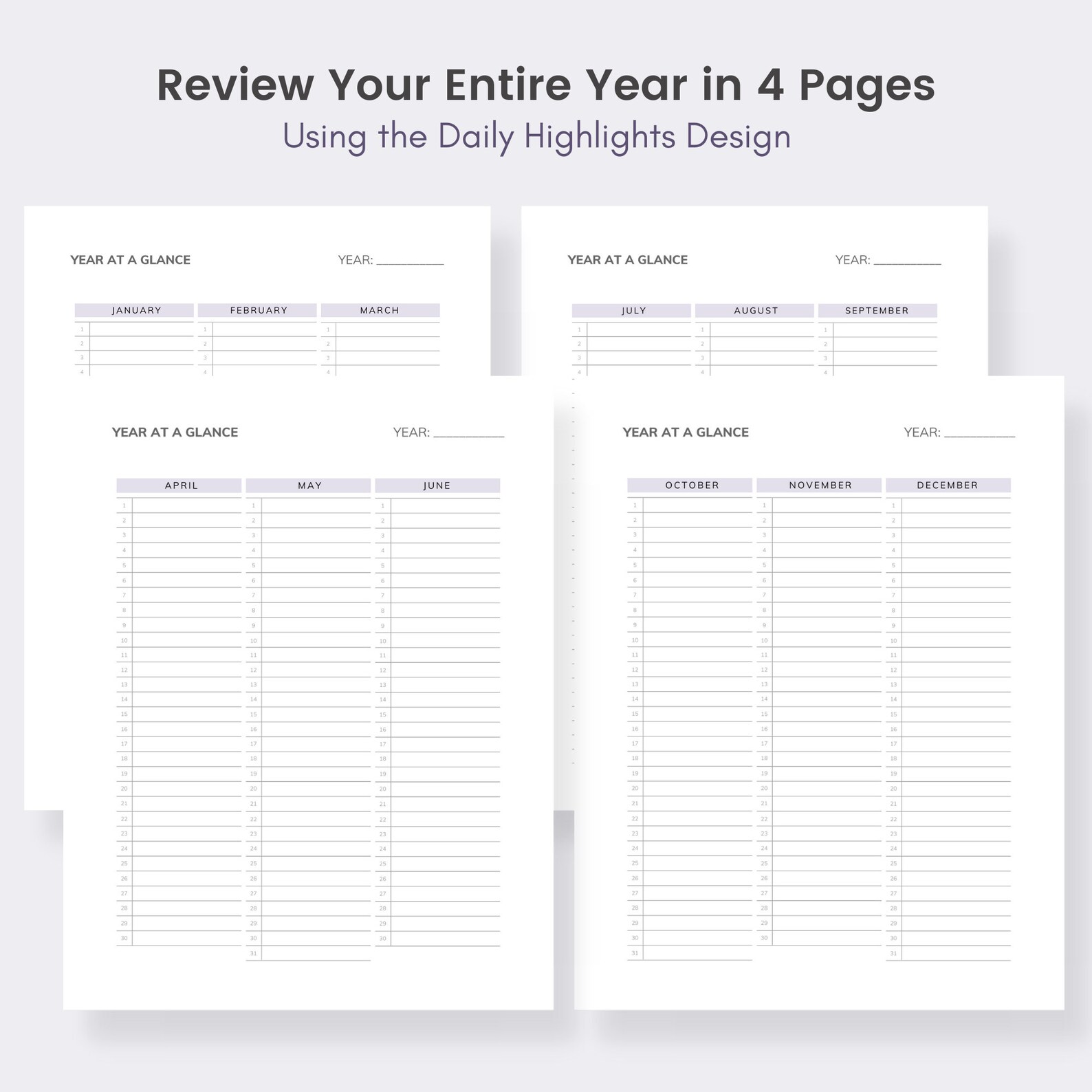 Minimalist Yearly Overview Printable, Year at a Glance Planner ...