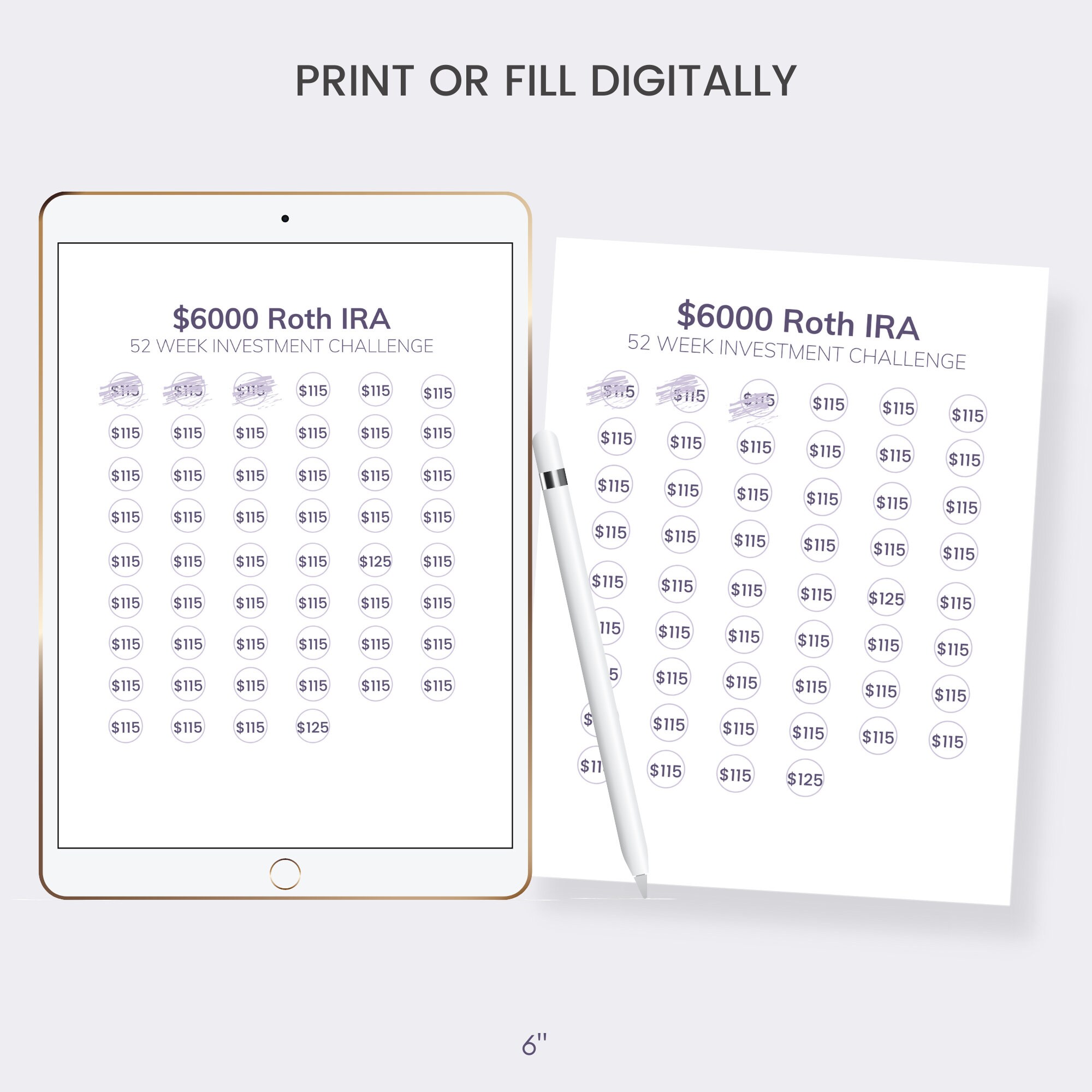 6000 Roth IRA Savings Challenge | Printable 6K Retirement Investing ...