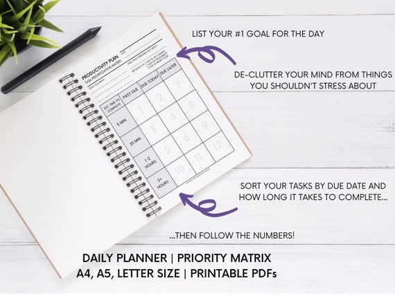 Printable Daily Task Planner Productivity Time Management | Etsy