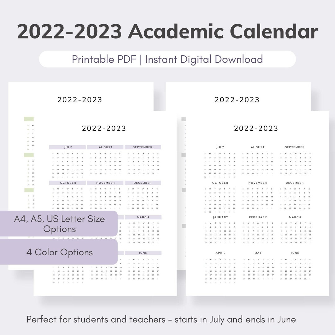 2022-2023 Academic School Calendar Printable, Minimalist Calendar ...