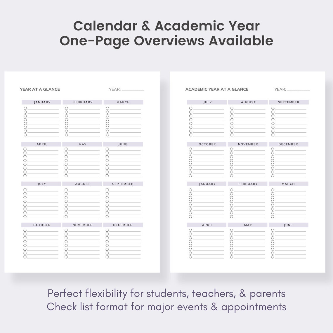 Minimalist Yearly Overview Printable Year at a Glance Planner - Etsy